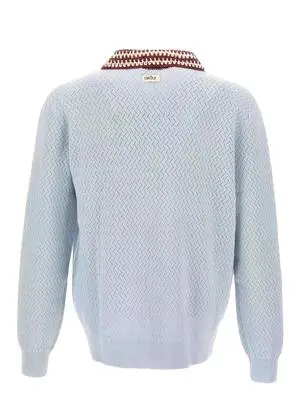 Drole De Monsieur Openwork-knit Crochet-collar Polo Shirt - Blue