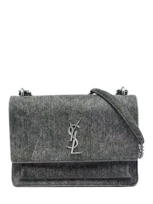 Saint Laurent 2017 Medium Denim Monogram Sunset Crossbody Bag - Grey