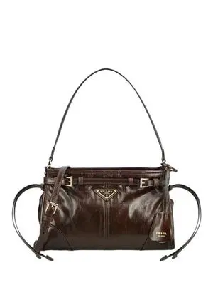 Prada Logo-plaque Buckled Shoulder Bag - Brown