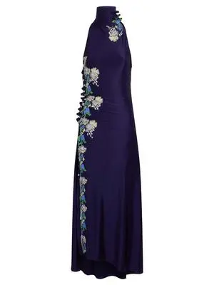 Rabanne Embroidered High Neck Maxi Dress - Navy