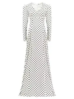 ADAMARIS Polka Dot Maxi Dress With Ruffles - Neutrals