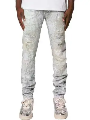PURPLE BRAND Distressed Snake-print Jeans - Grey