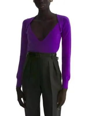 MUGLER Cashmere V-neck Knit Top - Purple