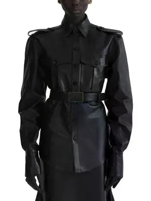 MUGLER Leather Military Shirt - Black