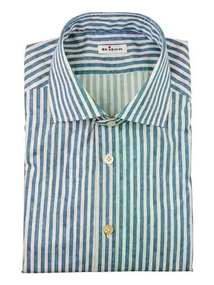 Kiton Vertical-stripe Spread-collar Shirt - Blue