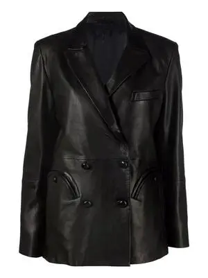 BLAZÉ MILANO Double-breasted Leather Blazer - Black
