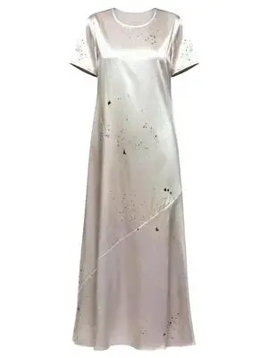 Max & Moi Paint-splatter Satin-finish Maxi Dress - Silver