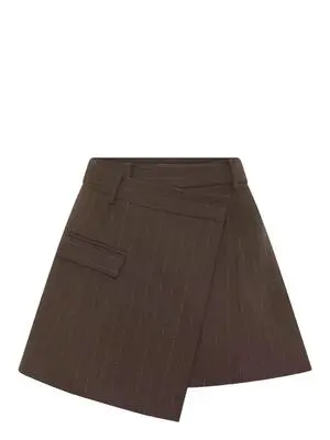 Anna Quan Cora Chalk-stripe Wrap Mini Skirt - Brown