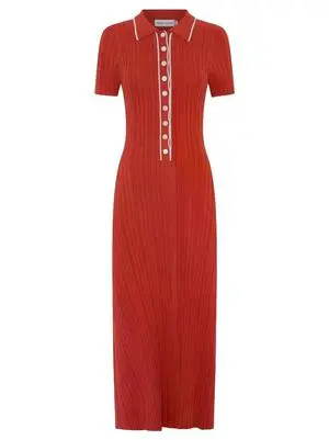 Anna Quan Penelope Ribbed-knit Contrast-trim Midi Dress - Orange