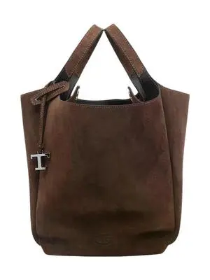 TOD'S T-logo Suede Bucket Bag - Brown