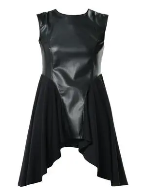 METAMORPHOZA Sleeveless Asymmetric Top With Vegan Leather - Black