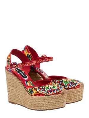 Dolce & Gabbana Carretto Canvas Espadrille Wedges - Multicoloured