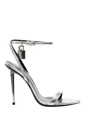 TOM FORD Padlock Leather Heel Sandals - Silver