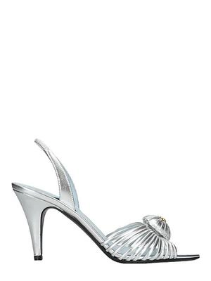 Valentino Garavani Coœur Royal 85 Slingback Metallic Leather Heels - Silver