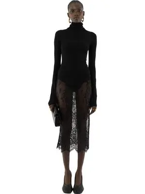 Arakii Lace Midi Skirt - Black