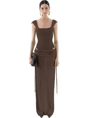 Arakii Draped Cut Out Dress - Dark Brown