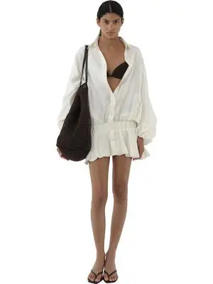 Arakii Balloon Shirt Dress With Peplum And Balloon Sleeves - Off-white
