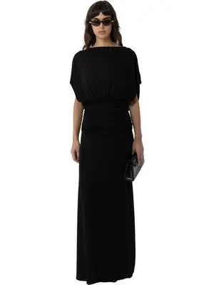 Arakii Jersey Gown With Gathered Waist - Black