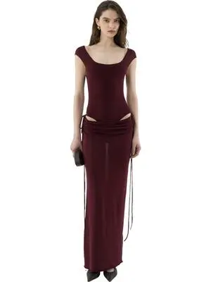 Arakii Draped Cut Out Dress - Burgundy