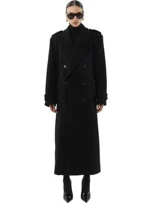 Arakii Wool Double Breasted Coat With Belt - Black