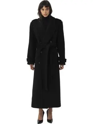 Arakii Wool Double Breasted Coat With Belt - Black