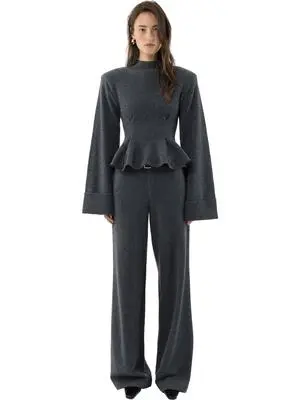Arakii Knitted Peplum Turtleneck - Dark Grey