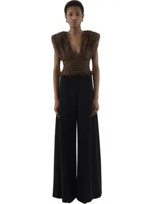 Arakii Deep V-neck Lace Top - Brown