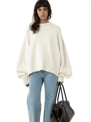Arakii Arakii Merino Wool Knitted Sweater With Voluminous Sleeves Cream
