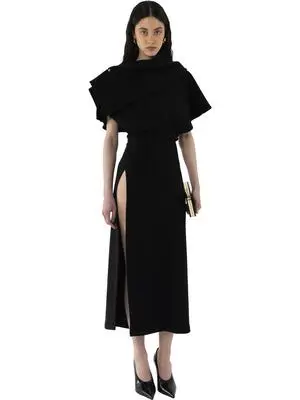 Arakii Sculptural Asymmetrical Collar Pin Dress - Black
