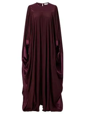 LANVIN Pleated Satin-trimmed Charmeuse Gown - Burgundy