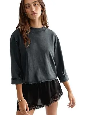 We The Free Gracie Cropped Crew Neck Top - Washed Black