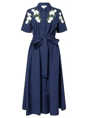Carolina Herrera Embroidered Cotton-blend Midi Dress - Midnight