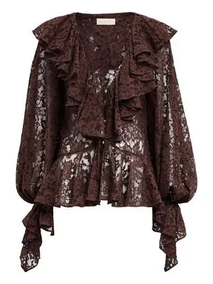 DE LA VALI Lace Mija Blouse - Brown