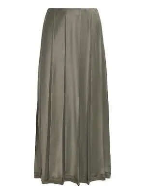 Vince Satin Pleated Midi Skirt - Green
