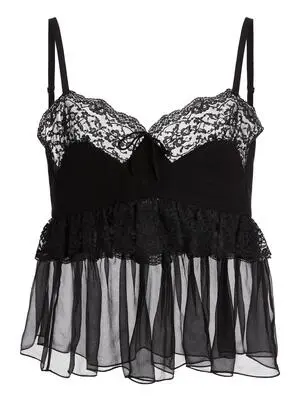 Chloé Lace-trimmed Silk Crepe De Chine Tank Top - Black
