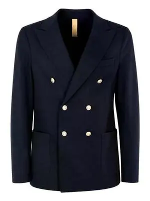 Eleventy Double-breasted Cotton Blazer - Blue