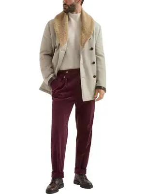 Brunello Cucinelli Wool And Cashmere Cavalry Coat With Thermore® Padding And Shearling Collar - Grey