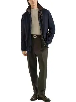 Brunello Cucinelli Virgin Wool Cloth Field Jacket With Nappa Leather Inserts - Blue