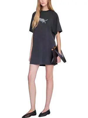 ANINE BING Beth Mini Dress In Leopard Print - Black