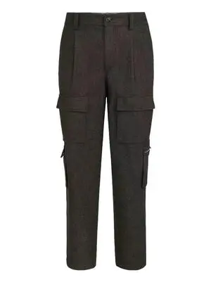 Brunello Cucinelli Virgin Wool Flannel Trousers With Cargo Pockets And Waist Tabs - Brown