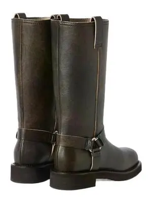Brunello Cucinelli Leather Biker Boots With Shiny Loops - Brown