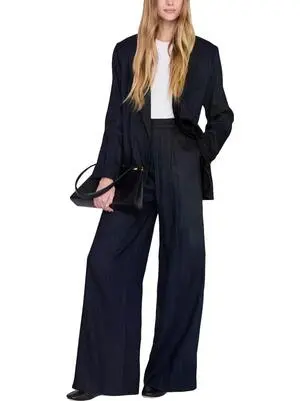 ANINE BING ANINE BING Paola Navy Pinstripe Wide-Leg Trousers