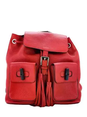 Gucci Bamboo Tassel Leather Medium Backpack - Red