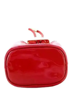 Prada Triangle Logo Drawstring Pouch Patent Mini Bucket Bag - Red