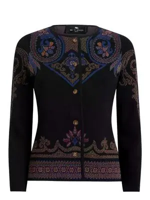 Etro Jacquard Cardigan With Foliage Motif - Black