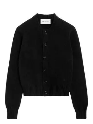 AMI Paris Crew-neck Cashmere Cardigan With De Coeur - Black