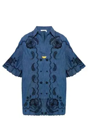 Zimmermann Embroidered Denim Mini Dress - Blue