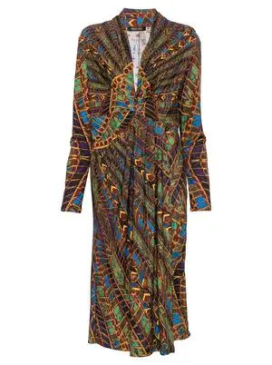 Roberto Cavalli 2000s Abstract-print V-neck Midi Dress - Brown