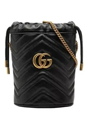 Gucci 2016-2026 Small Gg Marmont Leather Matelasse Bucket Bag - Black