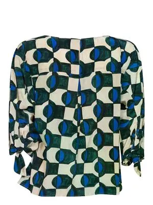 Max Mara Geometric-print Bow-detail Blouse - Neutrals
